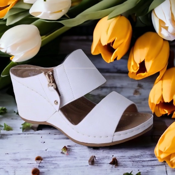 Italina | Shoes | Italina Zipper White Platform Mule Heeled Wedge ...
